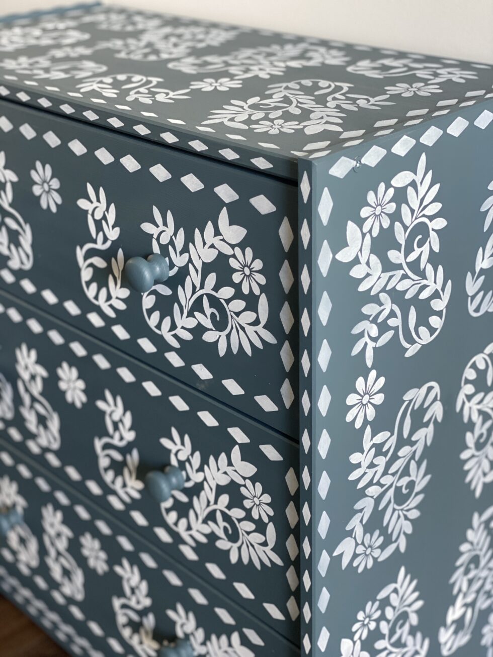 Bone Inlay Stencil on IKEA RAST Drawers with Fusion Mineral Paint