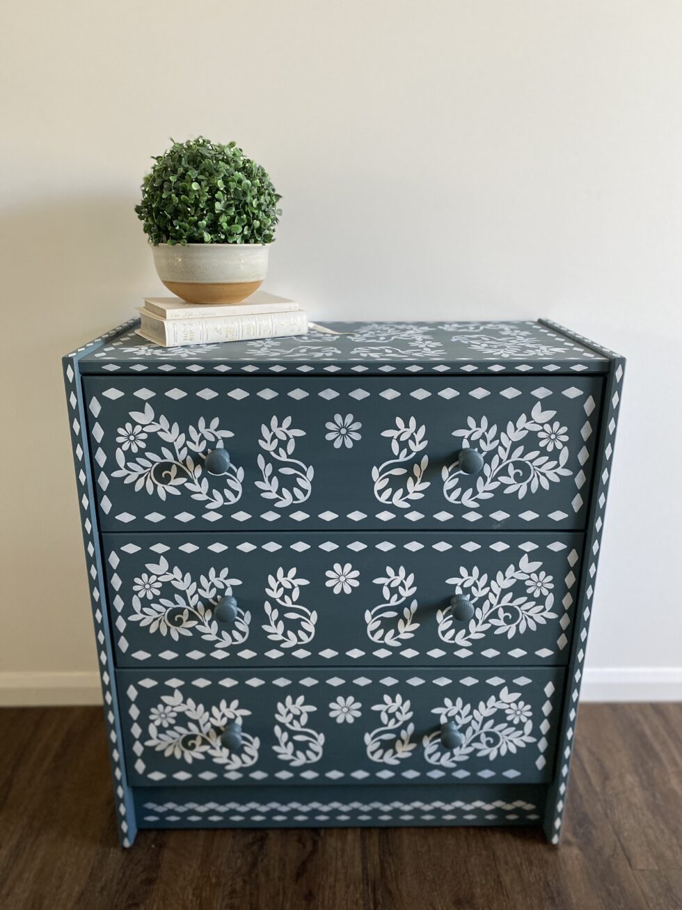 Bone Inlay Stencil on IKEA RAST Drawers with Fusion Mineral Paint